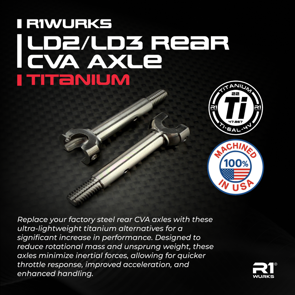 R1WURKS LD2/LD3 Rear CVA Axle, Titanium – R1 Brushless Motor Lab, LLC.