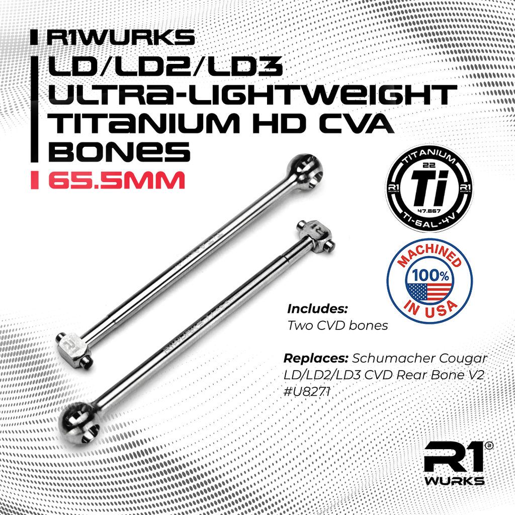 R1WURKS LD/LD2/LD3 Ultra-lightweight Titanium HD CVD Bones, 65.5mm – R1 Brushless Motor Lab, LLC.