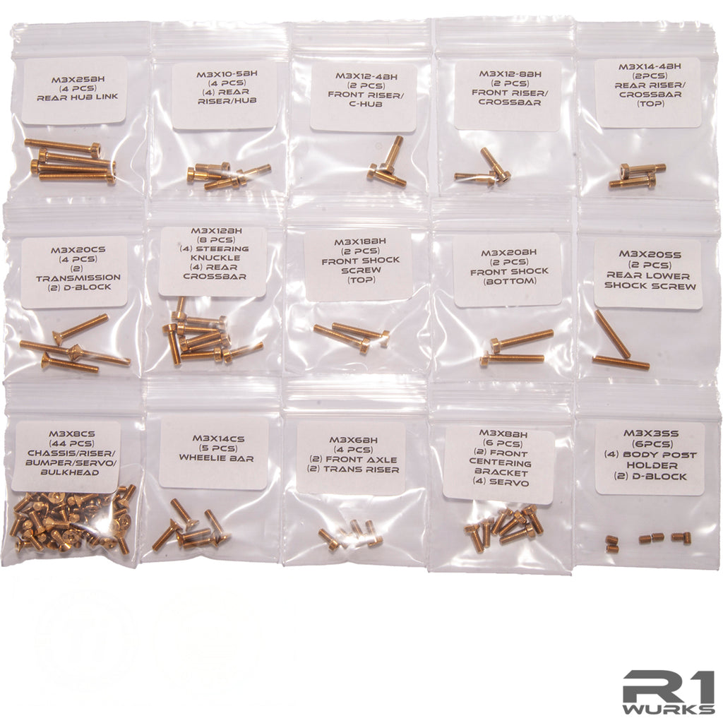 R1WURKS DC1 Complete Titanium Screw Set (Gold) – R1 Brushless Motor Lab, LLC.