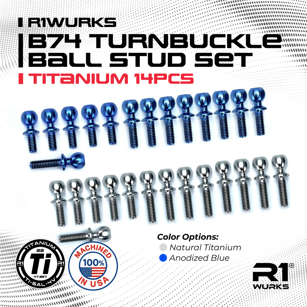 R1WURKS (B74 Series) Turnbuckle Ball Stud Set, Titanium, 14pcs – R1 ...