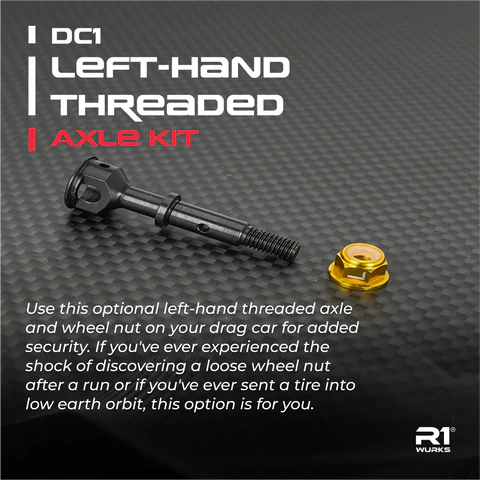 R1WURKS DC1 Left-Hand Threaded Axle Kit – R1 Brushless Motor Lab, LLC.