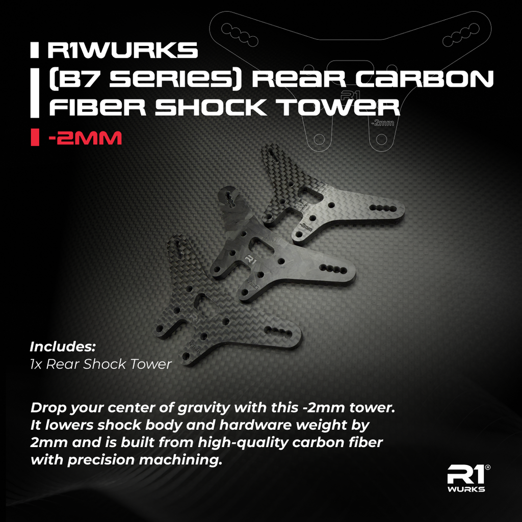 R1WURKS (B7 Series) Rear Carbon Fiber Shock Tower, -2mm – R1 Brushless ...