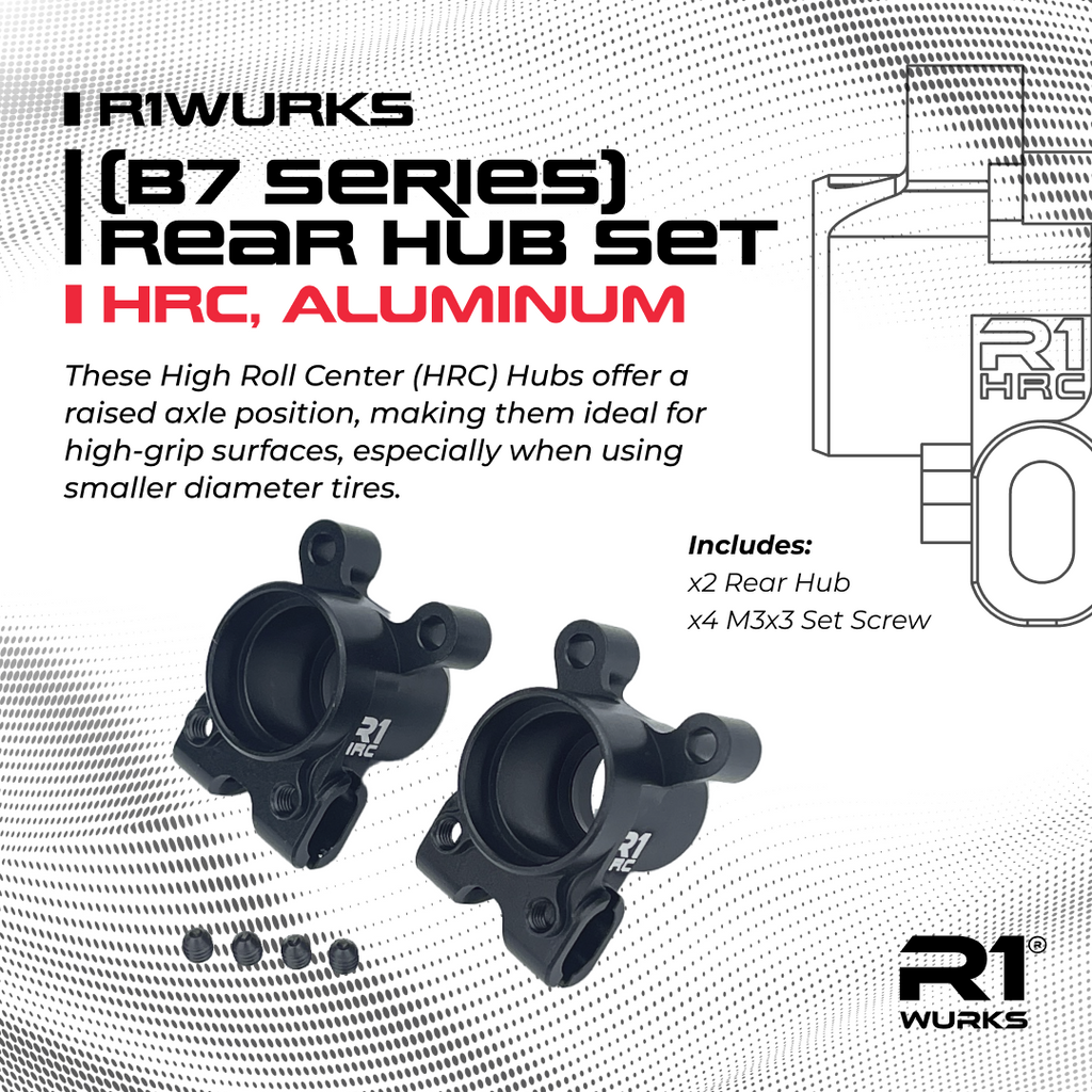 R1WURKS (B7 Series) Rear Hub Set, HRC, Aluminum – R1 Brushless Motor ...