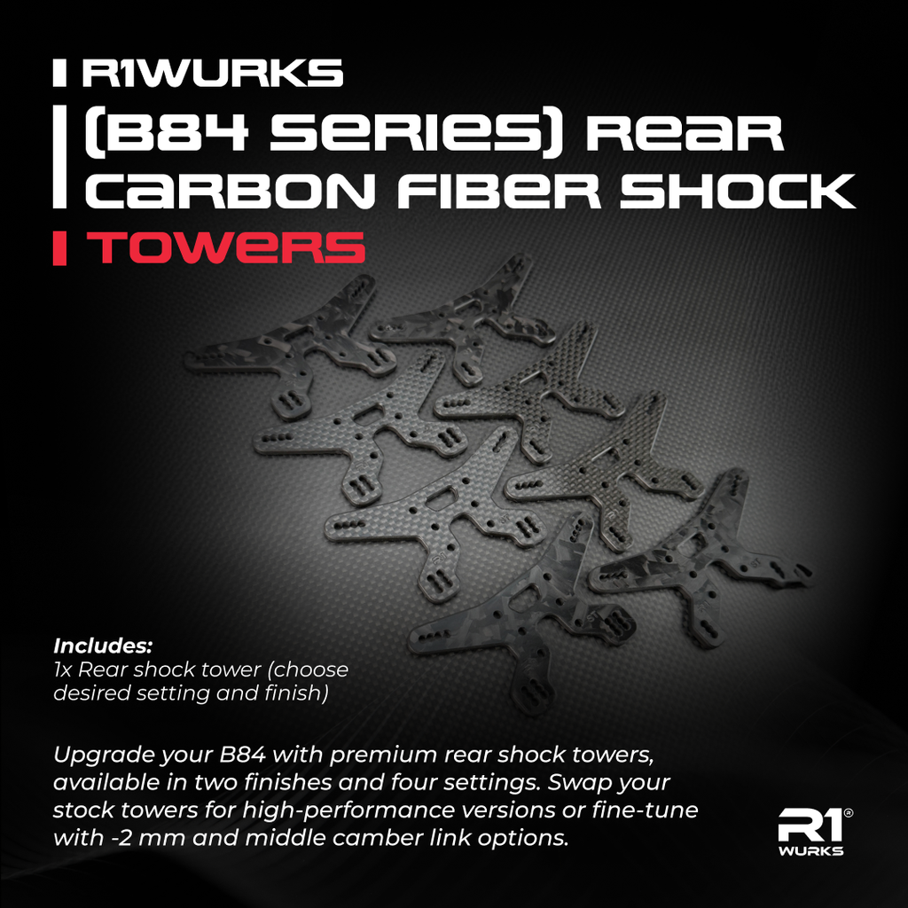 R1WURKS (B84 Series) Rear Carbon Fiber Shock Towers – R1 Brushless ...