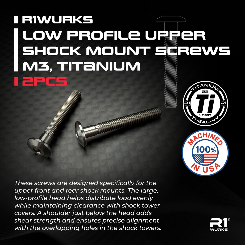 R1WURKS Low Profile Upper Shock Mount Screws, M3, Titanium (2pcs) – R1 ...