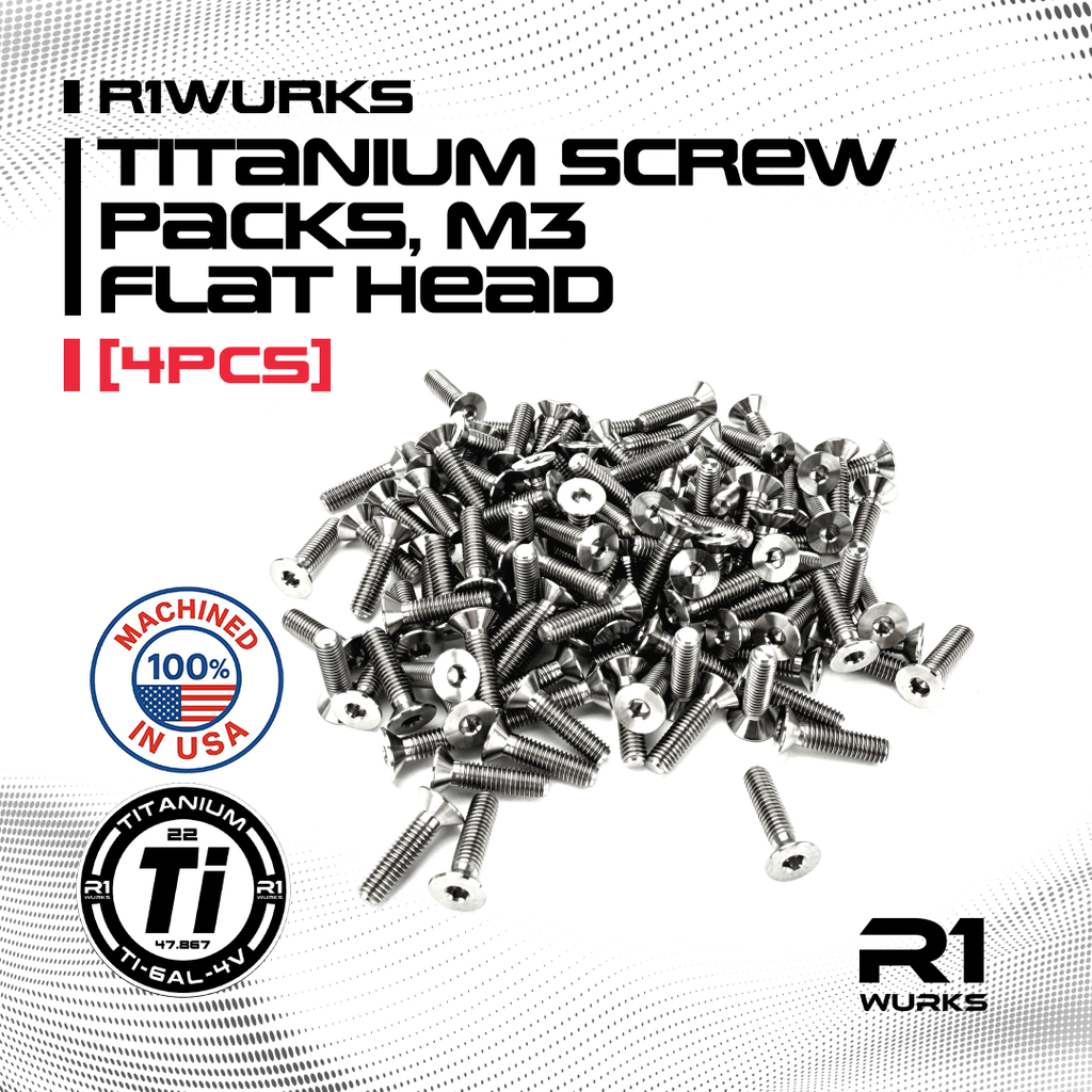 R1WURKS Titanium Screw Packs, M3 Flat Head (4pcs) – R1 Brushless Motor ...